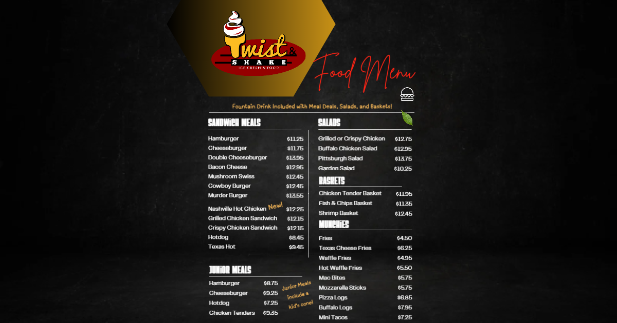 Twist & Shake Food Menu
